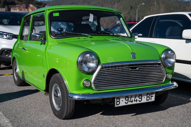 Classic Mini Of Green Color Parked In Street Editorial Image Image Of Austin Green 268908770