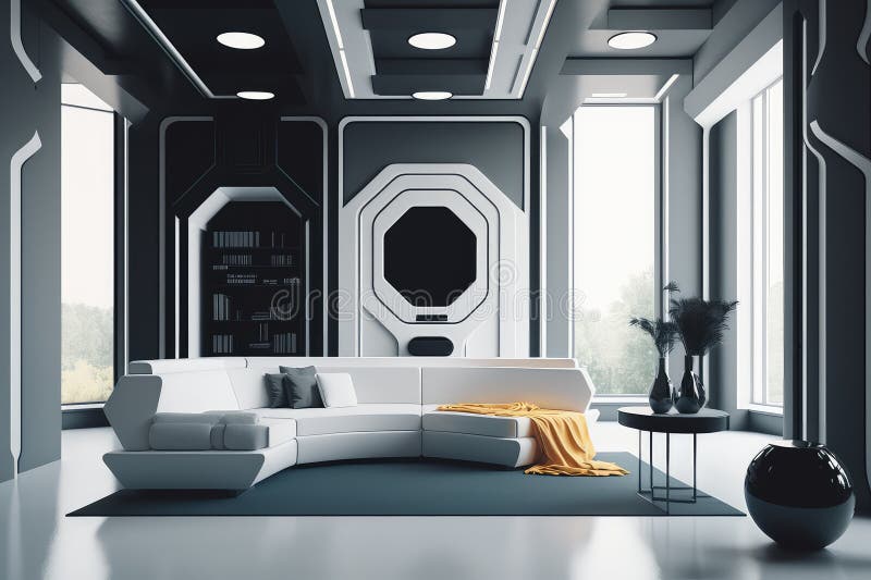 Classic and Minimalistic Sci-fi Interior with Sleek Lines and Futuristic Design Stock ...