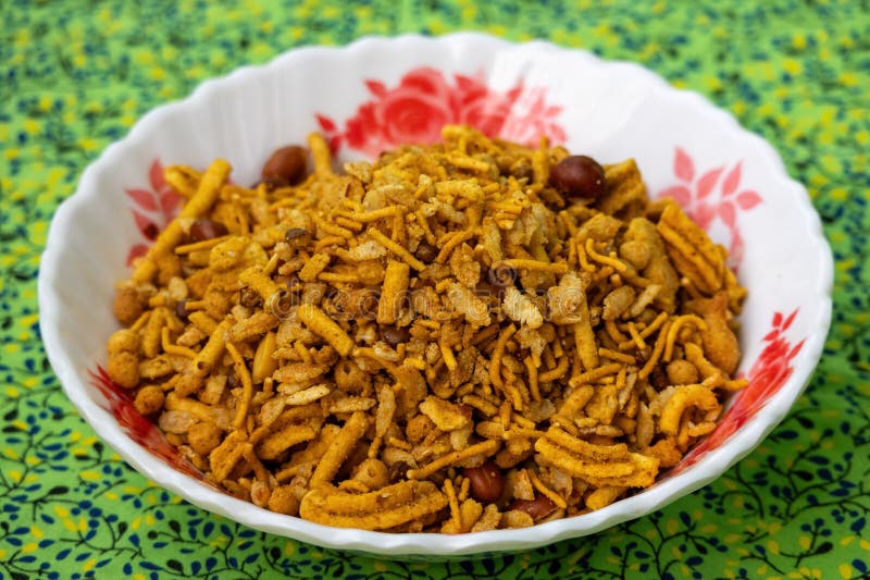 Classic Mixed Chanachur and Nuts on a Floral White Bowl, Green ...