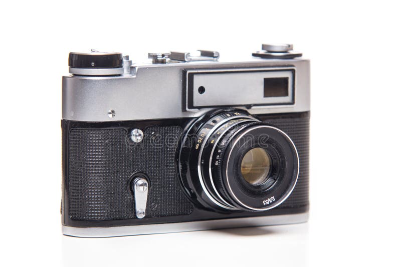 Classic 35mm Old Analog Camera on White Stock Image - Image of single ...