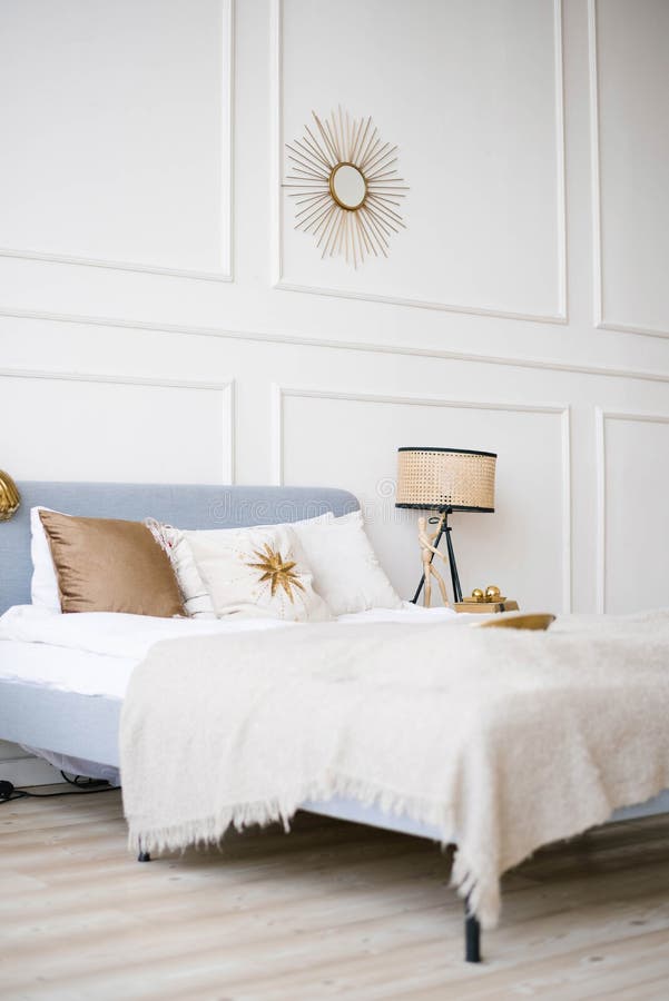 Classic Modern Bedroom with a Bed in Bright Colors Stock Illustration ...