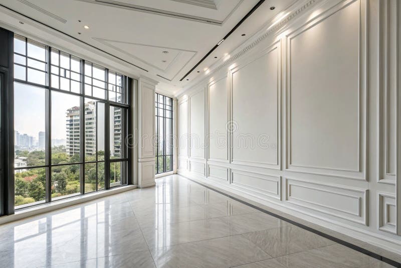 Modern Classic Empty Interior Blank Wall 3D Render Stock Illustration ...