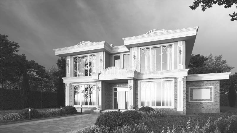 Classic Modern House. 3D Rendering Stock Illustration - Illustration of ...