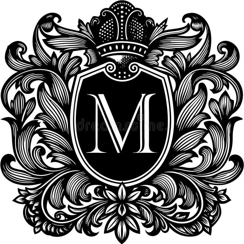 Classic Monogram M with Floral Ornaments and Crown Stock Vector ...