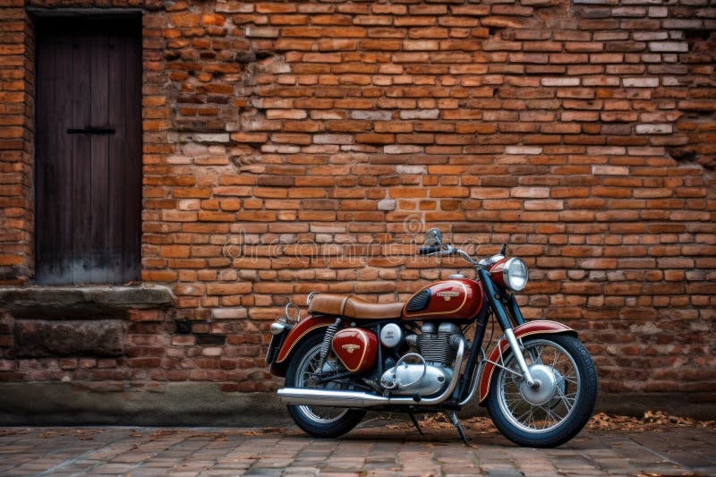Classic Motorbike Parked in Front of a Rustic Brick Wall Stock ...