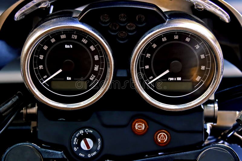 Classic Motorcycle Dashboard. Close-Up of Analog Speedometer and ...