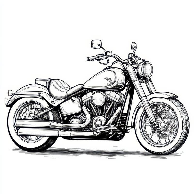 Classic Motorcycle Sketch Black and White Design Powerful Engine ...