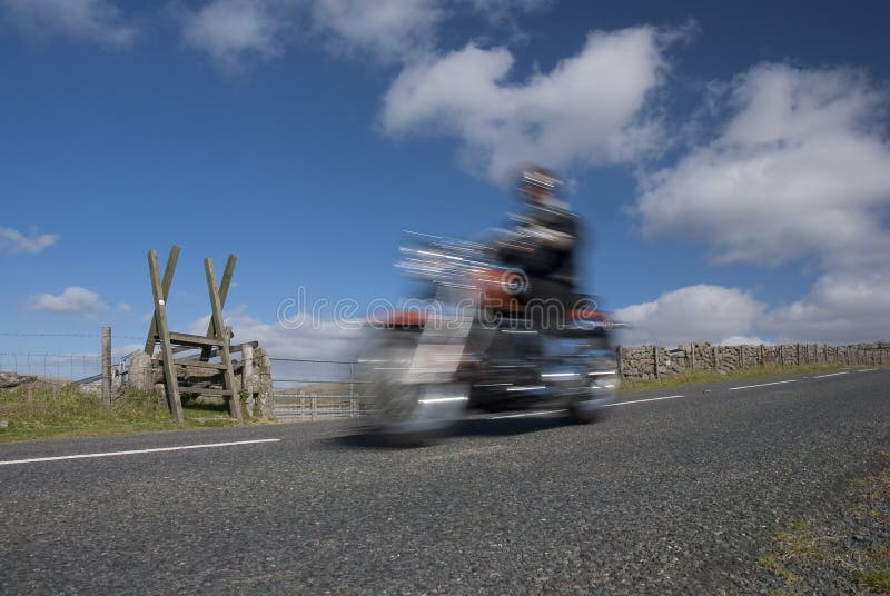 Classic Motorcycle Speeding on Mountain Road Stock Image - Image of ...