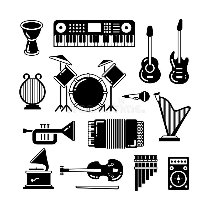 Set Of Silhouette Icons. Musical Stringed Instruments For Orchestra ... Set Of Silhouette Icons. Musical Stringed Instruments For Orchestra ...
