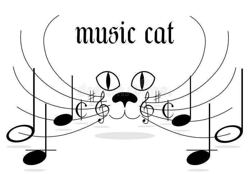 Classic Music Logo Cat with Notes on a Mustache Stock Vector ...