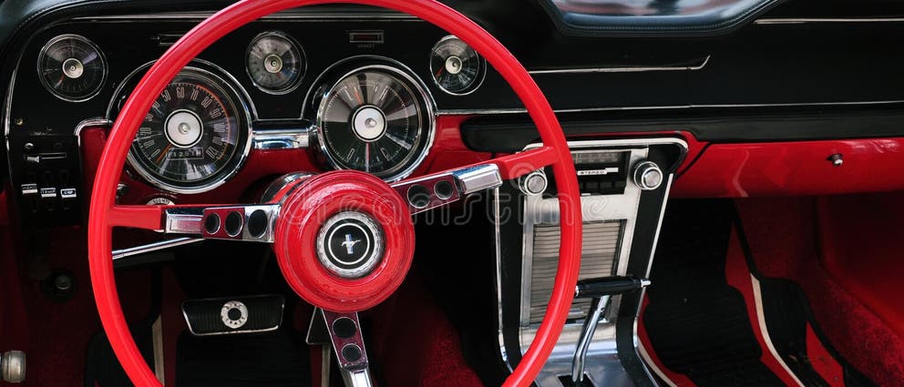 A Classic 1967 Mustang Dashboard in a Panoramic Style Image Stock Photo ...