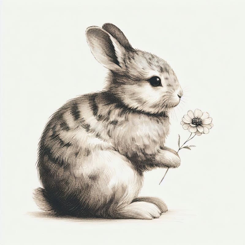 Classic Nature-Inspired Bunny Drawing Stock Illustration - Illustration ...