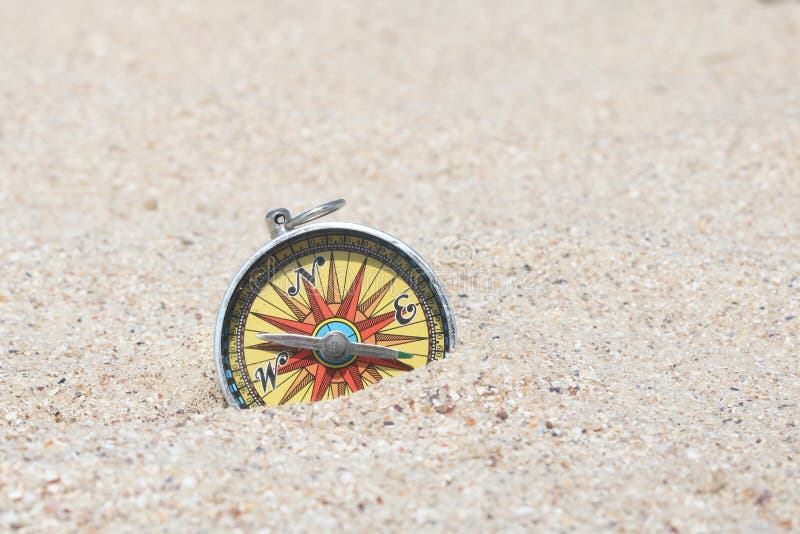 Classic Navigation Compass on Beach As Symbol of Tourism with Compass ...