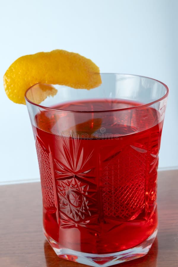 Classic Negroni Cocktail with Lemon Peel Garnish Stock Photo - Image of ...