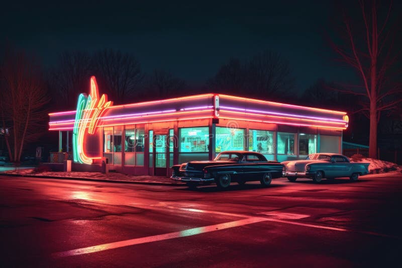 Retro Neon Diner Sign Stock Illustrations – 216 Retro Neon Diner Sign ...
