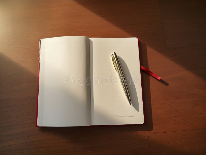 Classic Notebook and Gold Pen on Wooden Table. Generative AI Stock ...
