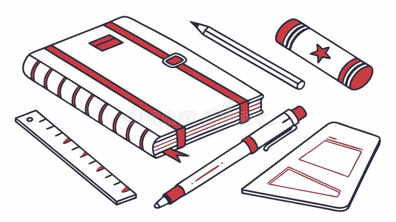 Classic Notebook with Pen, Ruler, and Eraser Vector Set Design, Vector ...