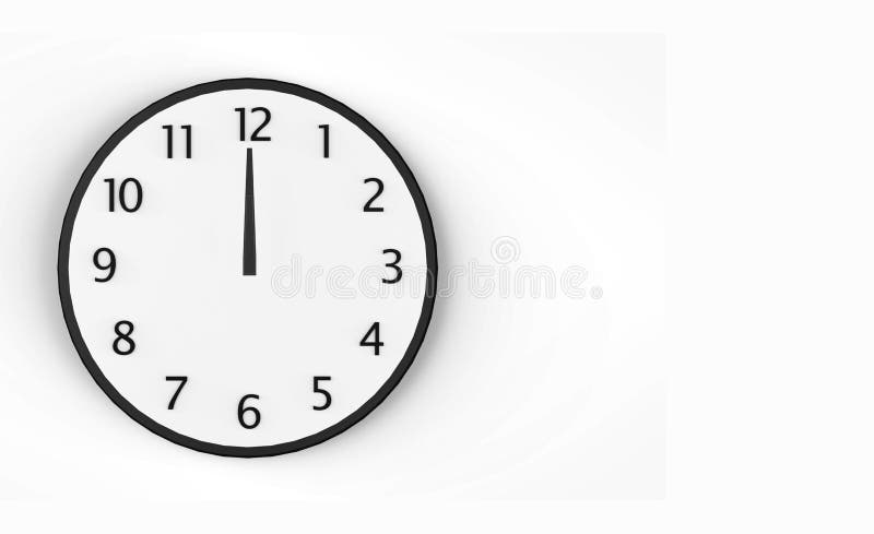3d Rendering. Classic 12 O`clock on White Wall Background Stock ...
