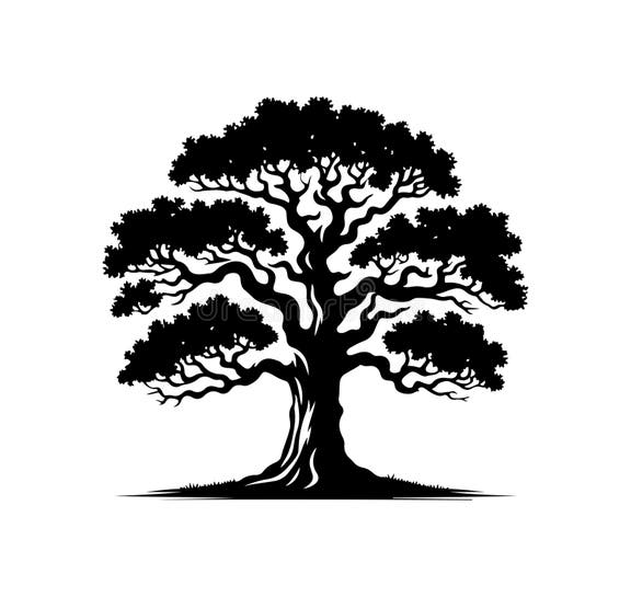 Classic Oak Tree Silhouette Vector Art Template. Silhouetted Majestic ...