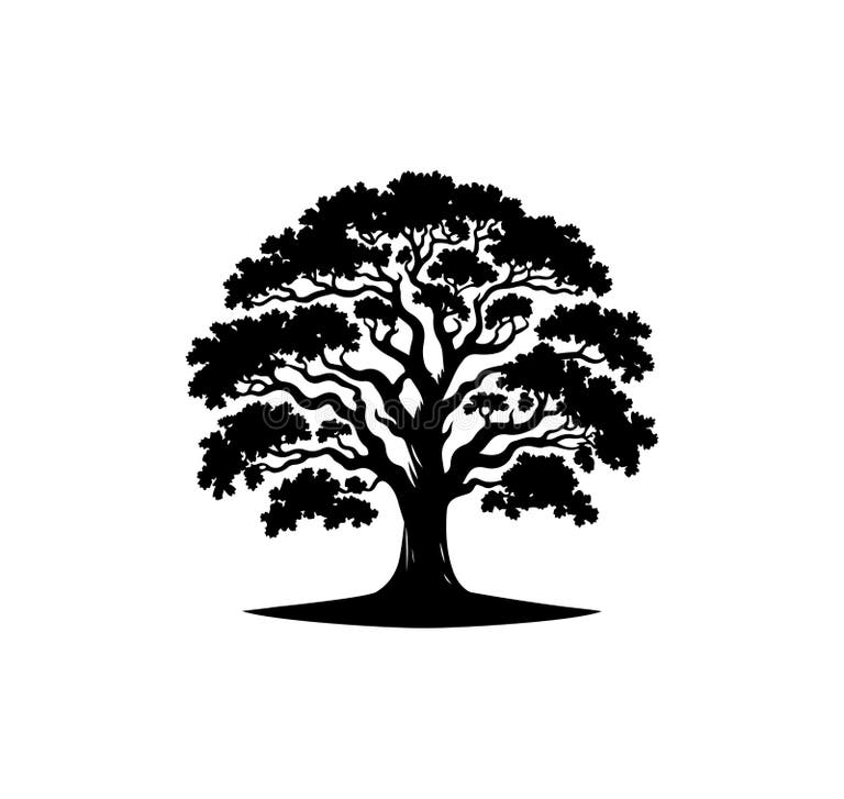 Classic Oak Tree Silhouette Vector Art Template Design Stock Vector ...