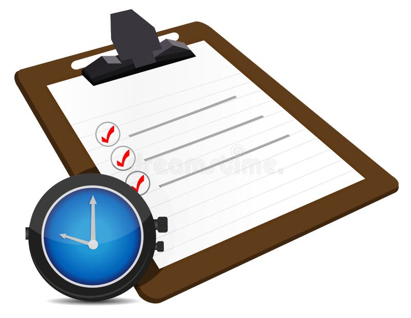 Classic Office Clock and Check List Illustration Stock Illustration ...