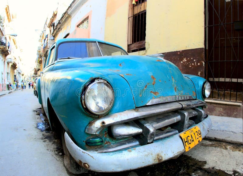 Classic Old Car is Blue Color Editorial Photography - Image of havana ...