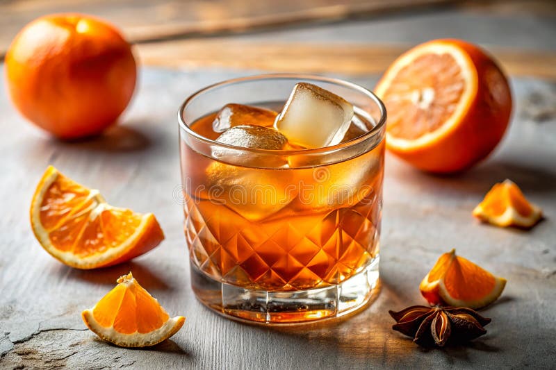 Classic Old Fashioned Cocktail with Ice and Orange Garnish on White ...