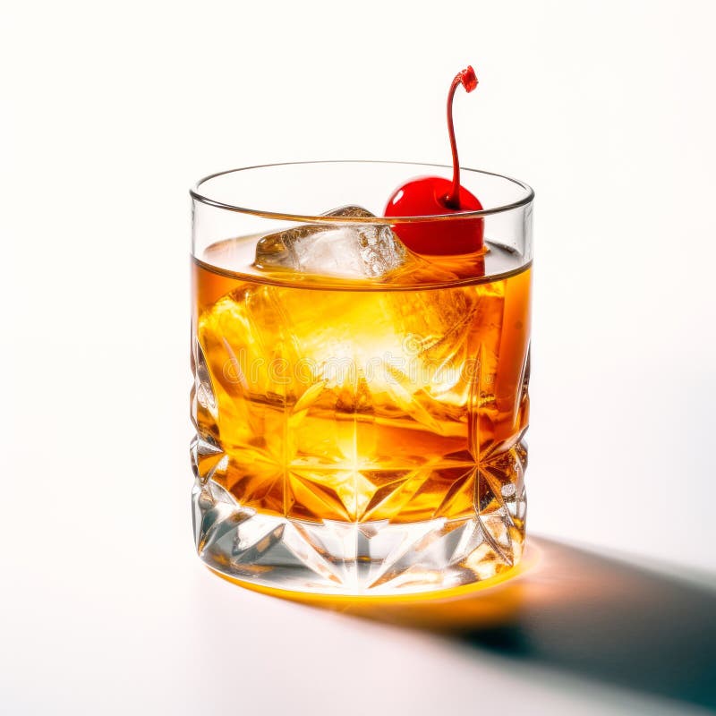 Classic Old Fashioned In A Crystal Cut Rocks Glass Isolated On White