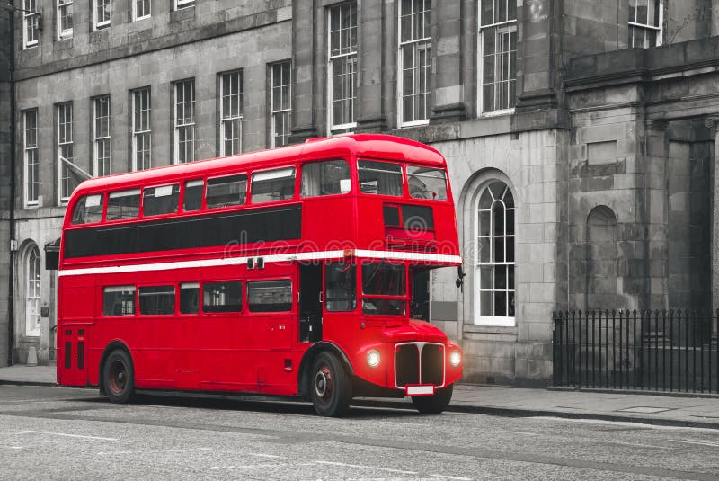 Classic Old Red Double Decker Bus in Street of Edinburgh Stock Photo ...