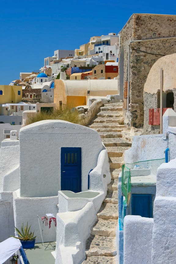 Classic Old Street in Santorini Stock Photo - Image of long, landscape ...