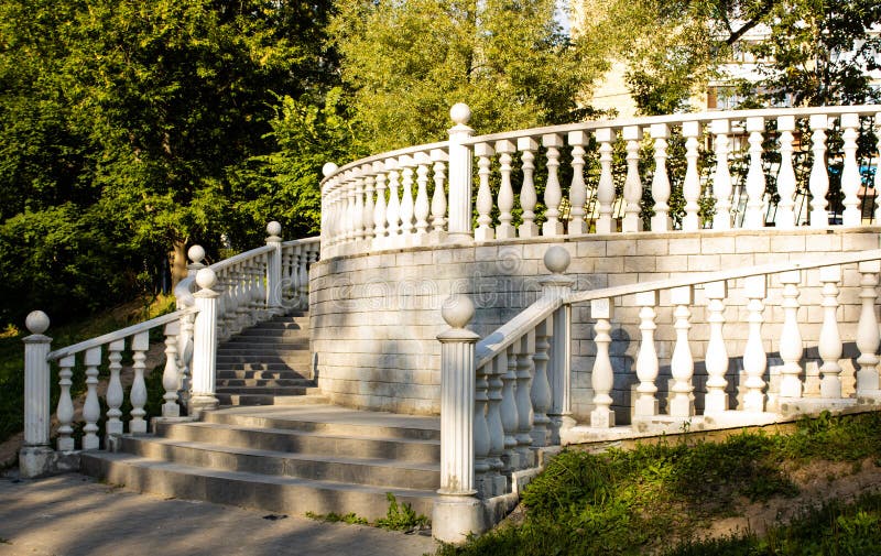 Classic Open-air Staircase with Balustrade. Solid Staircase Stock Photo ...