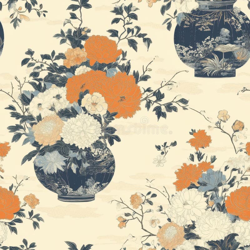 Classic Oriental Floral Pattern with Elegant Vases Stock Photo - Image ...