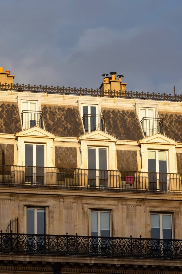 Classic Parisian Rooftop with Dormer Windows and Chimneys Stock Photo ...
