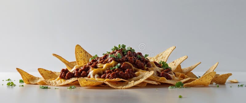 Classic Party Appetizer with Nacho Chips Chili and Melted Cheese Stock ...