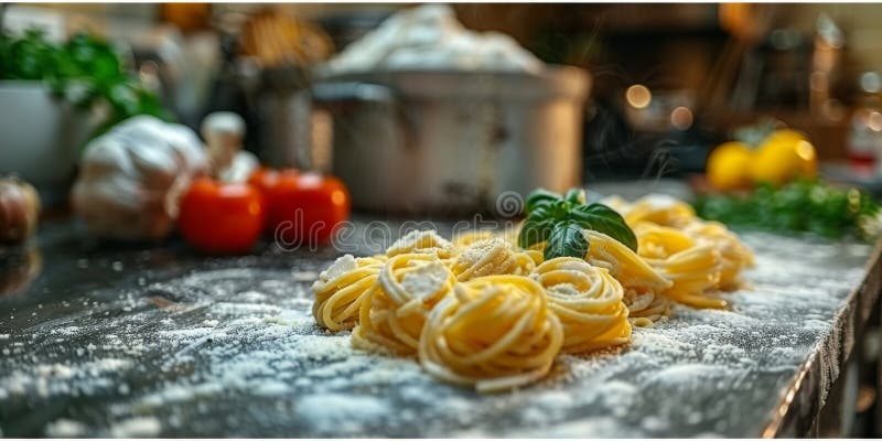 Classic Pasta on Kitchen Background. Diet and Food Concept. Stock Photo ...