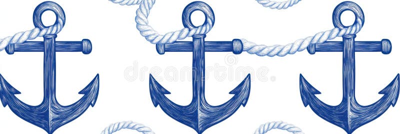 Classic Nautical Anchors and Ropes Pattern Design in Blue and White ...