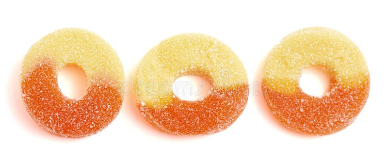 Classic Peach Ring Candies on a White Background Foto de archivo ...