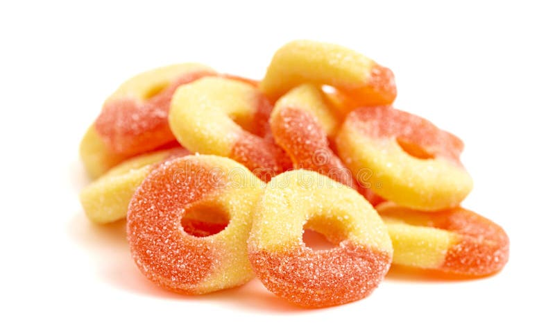 Classic Peach Ring Candies on a White Background Imagen de archivo ...