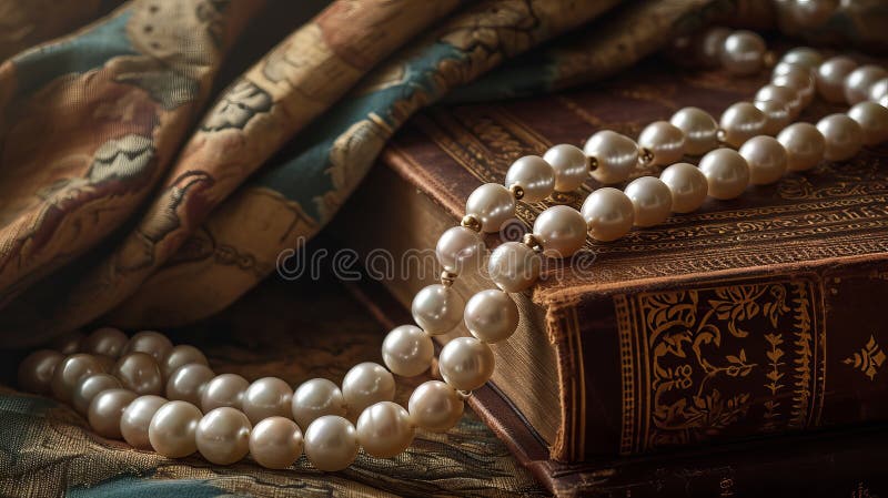 Classic Pearls Rest on an Ornate, Old-world Book in a Warm Setting ...