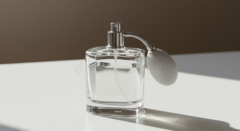 Elegant Perfume Bottle with Atomizer on White Surface in Soft Lighting ...