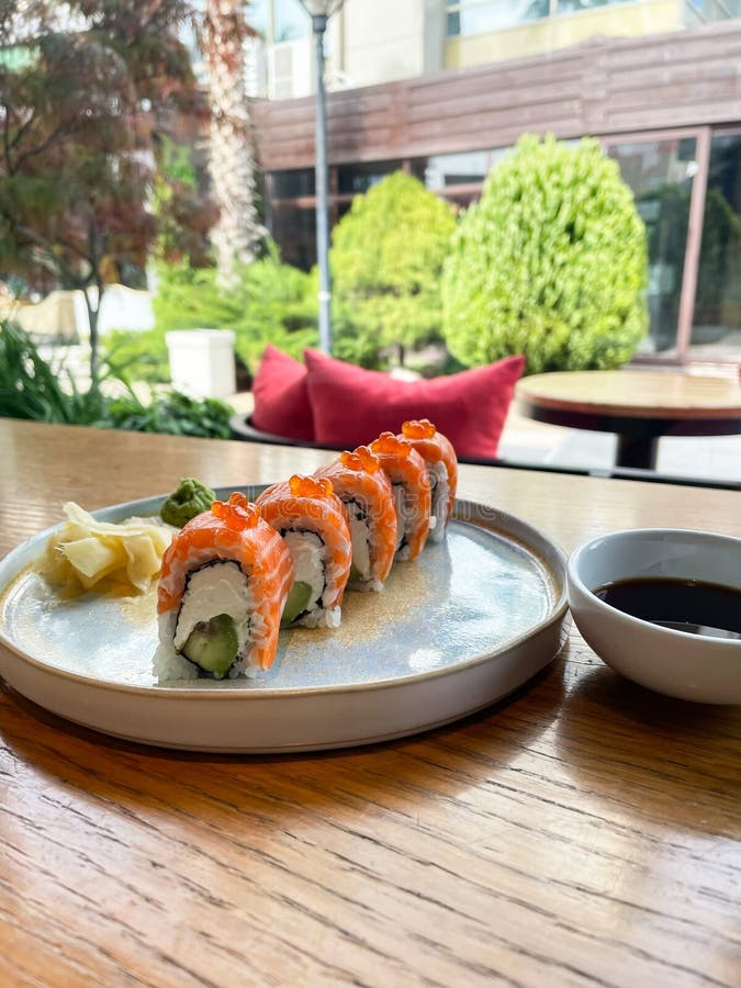 Classic Philadelphia Sushi Roll Set with Salmon and Cream Cheese. Stock ...