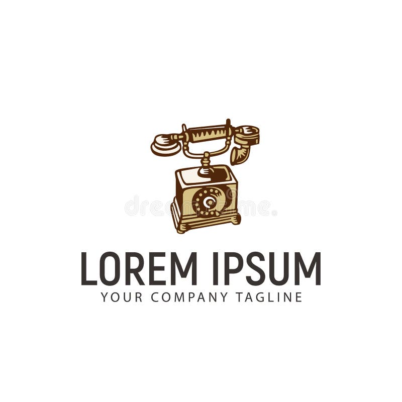 Classic Phone Retro Hand Drawn Logo Design Concept Template Stock ...
