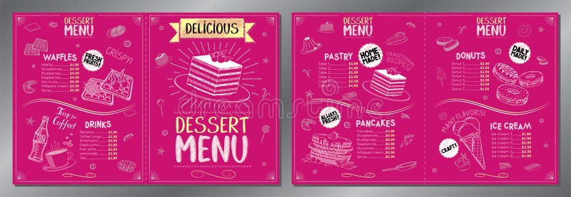 Classic, Pink Dessert Menu Card - Letter Format X2 (8,5 X 11 Inches X2 ...