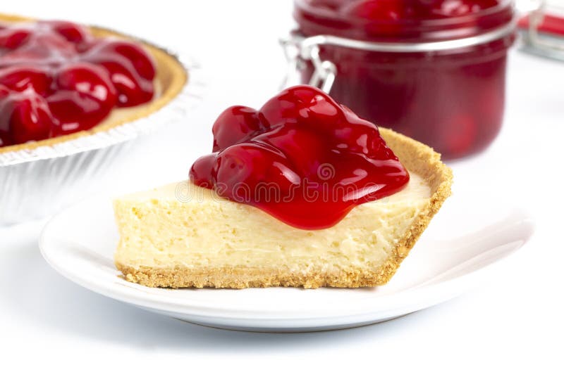 Classic Plain No Bake Cherry Cheesecake in a Graham Cracker Crust Stock ...