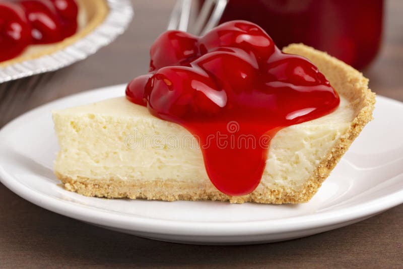 Classic Plain No Bake Cherry Cheesecake in a Graham Cracker Crust Stock ...