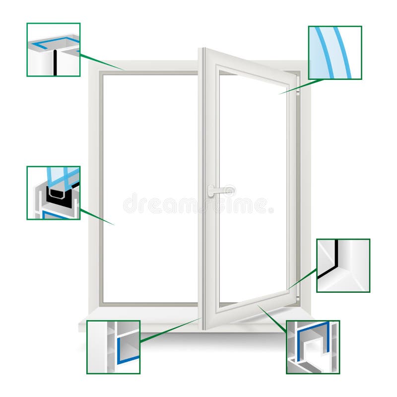 Classic Plastic Window Vector. Plastic White Window Frame Profile ...