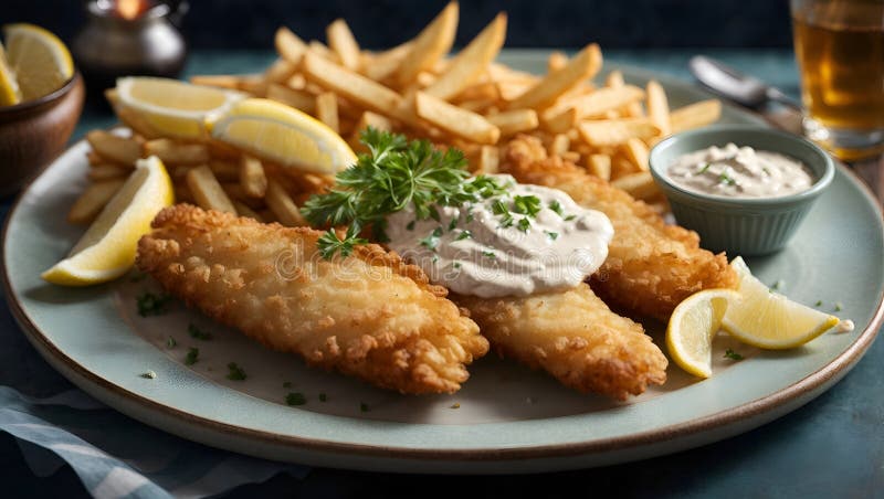 A Classic Plate of Fish and Chips Featuring Crispy Battered Fish ...