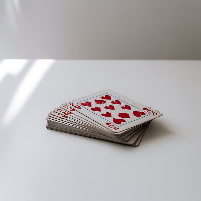 Classic Playing Cards with Hearts Suit Visible, Stack on White Surface ...
