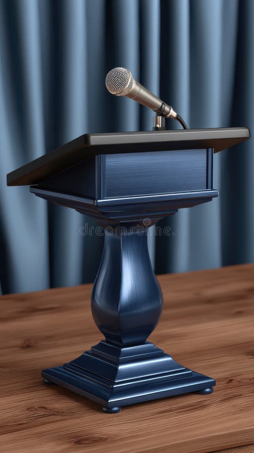 Classic Podium with Microphone for Presentation or Speech, Formal ...