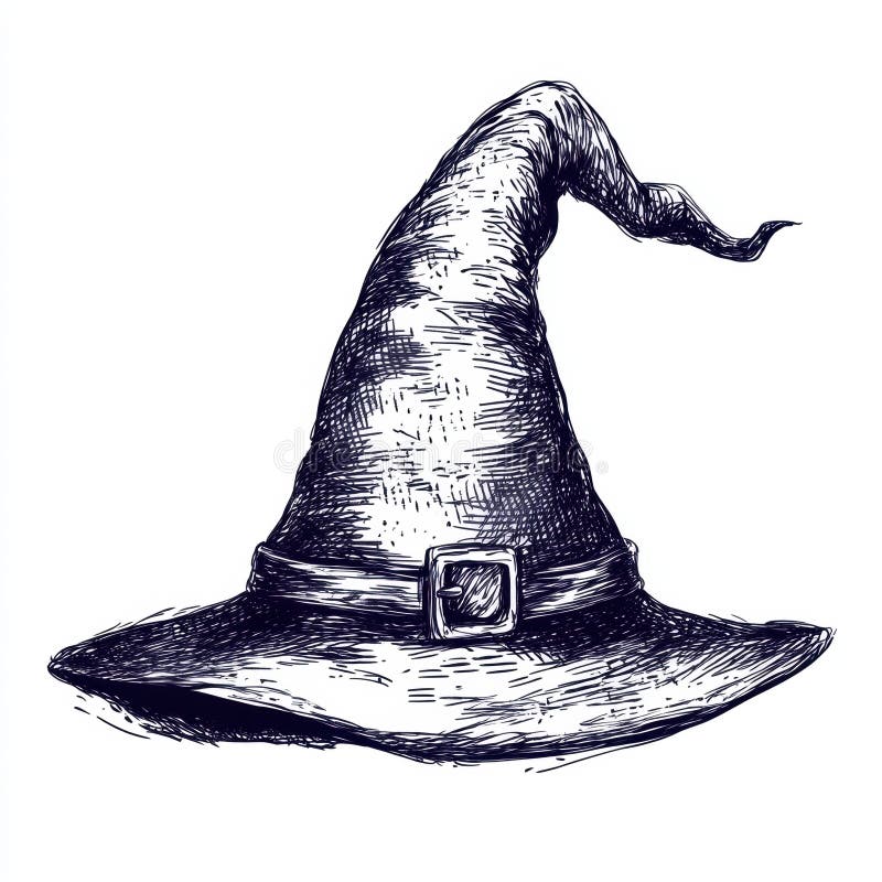 Classic Pointed Witch Hat with a Wide Brim and Buckle Stock ...